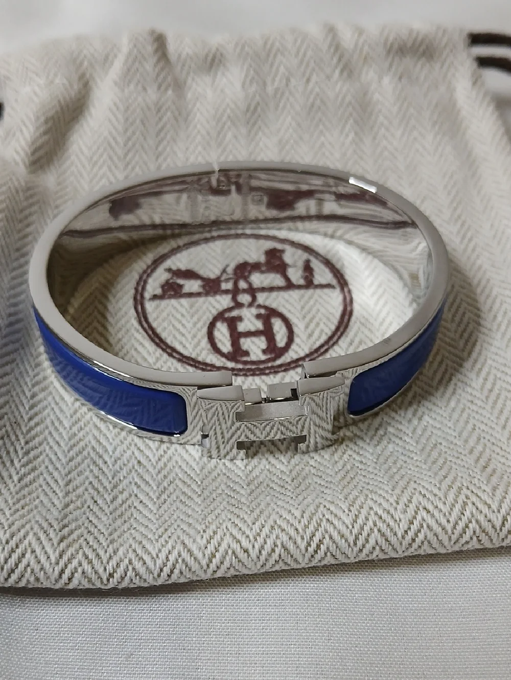 Hermes | Jewelry | Hermes Blue Enamel H Clic Clac Bracelet In ...